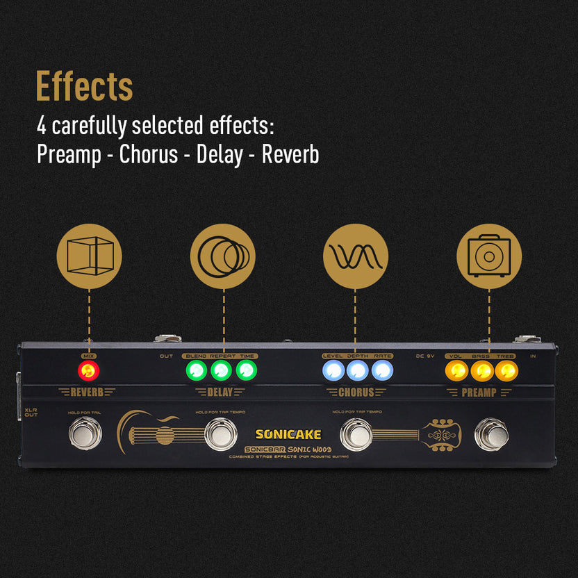 Sonicake Sonic Wood Acoustic Guitar Multi Effects Pedal Preamp DI Box
